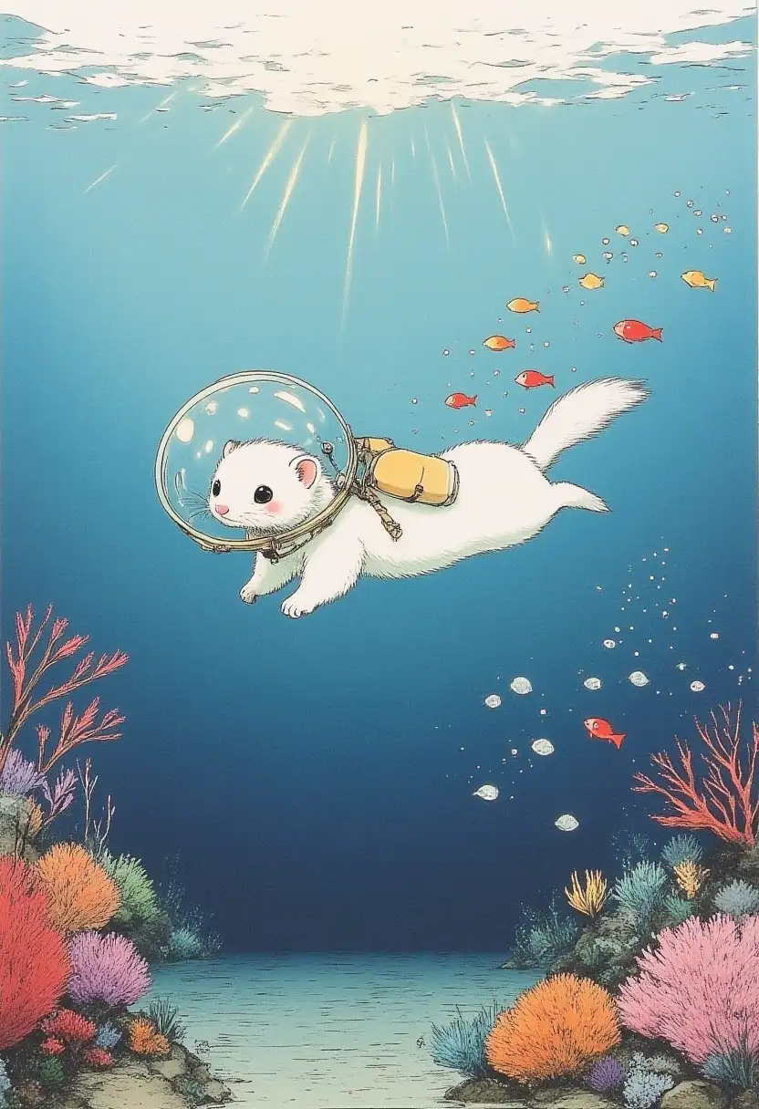 Diving weasel :: AI Art by Ted :: Tungsten