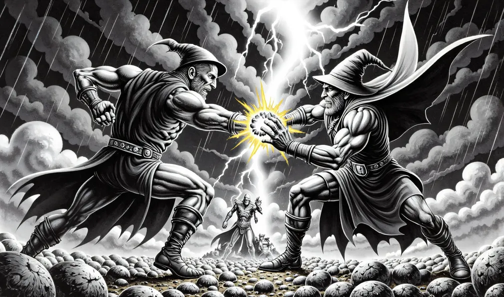 Wizard fighting (retro) :: AI Art by Val0 :: Tungsten